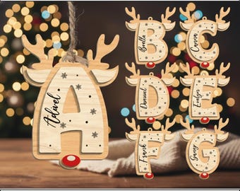 Christmas Reindeer Alphabet Ornament SVG, Christmas Deer Initial Tag ...