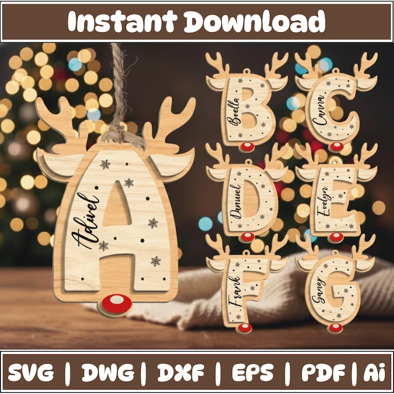 Christmas Reindeer Alphabet Ornament SVG, Christmas Deer Initial Tag ...