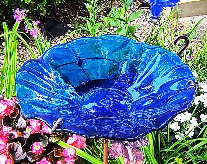 GLASS BIRD BATH Replacement Piece, 8" X 1.25", for Floral Style Bird Bath, Turquoise and Blue - Etsy