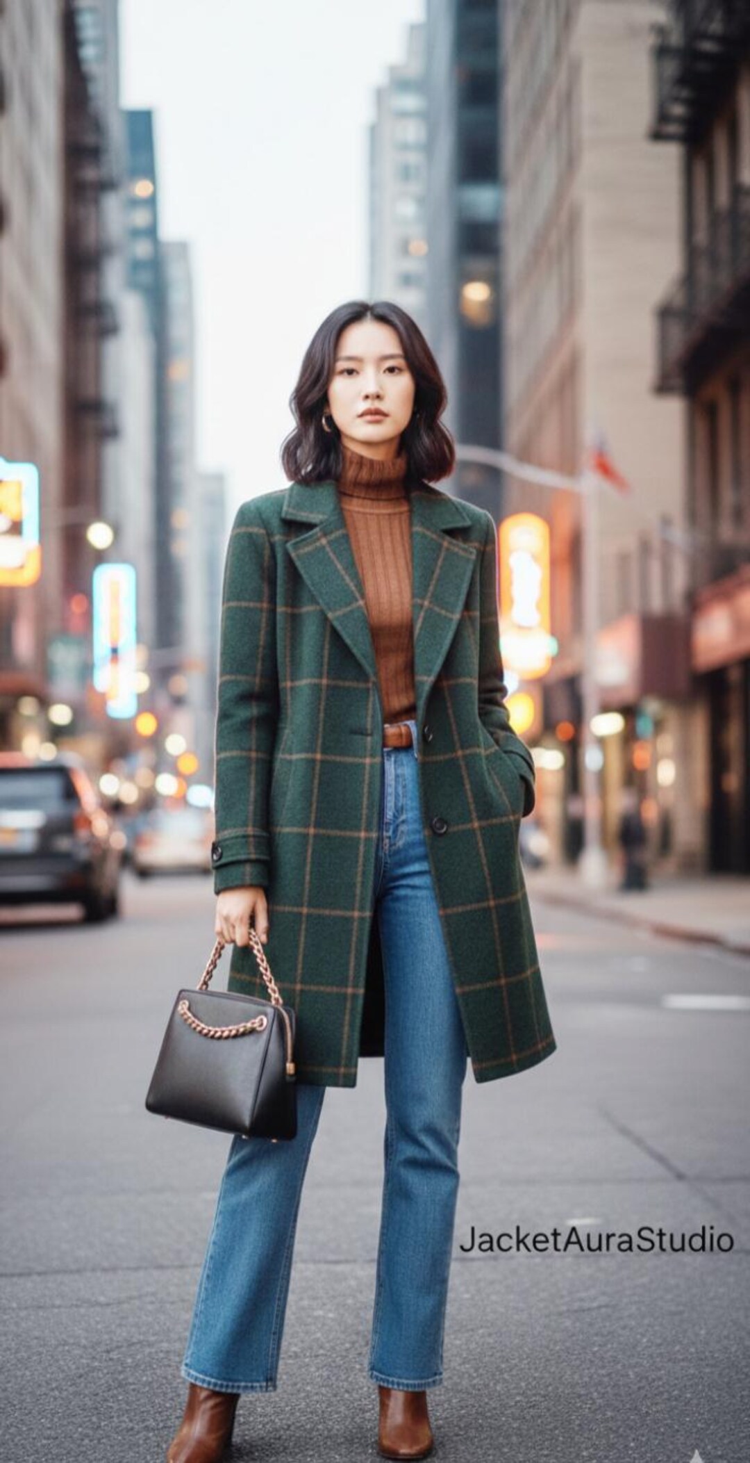 Green Plaid Wool Coat Women | Longline Checkered Overcoat - Etsy