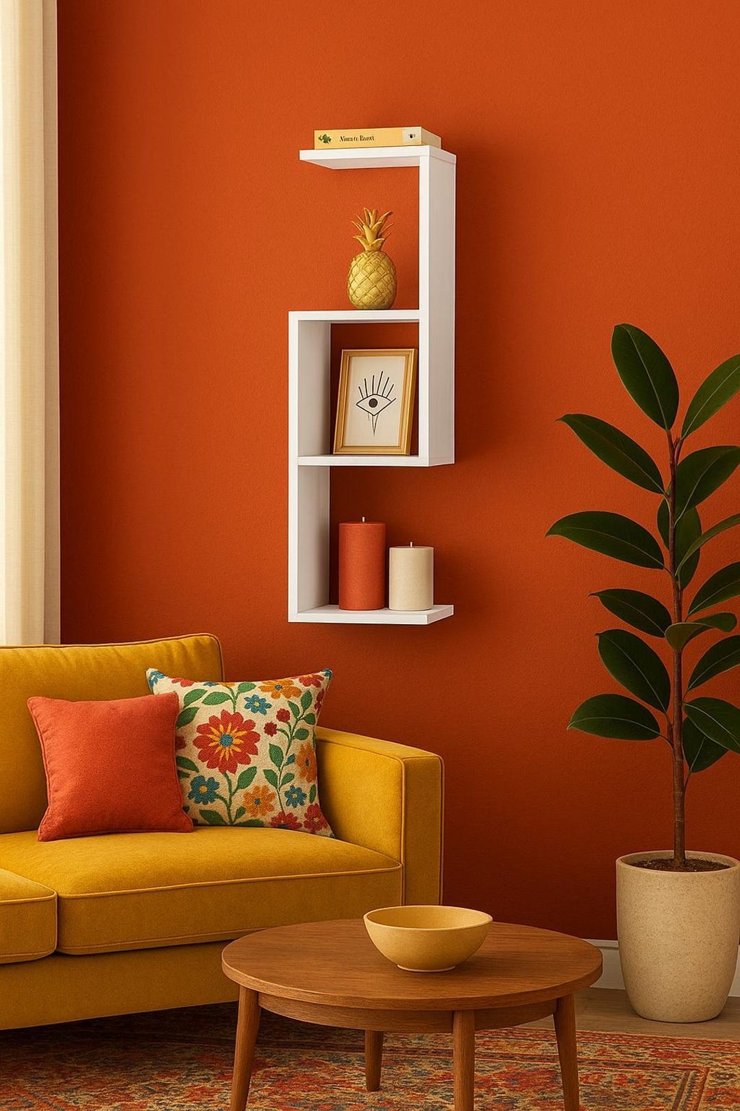 Slim Vertical Wall Shelf – 90x30 Cm White Modern Display Rack ...