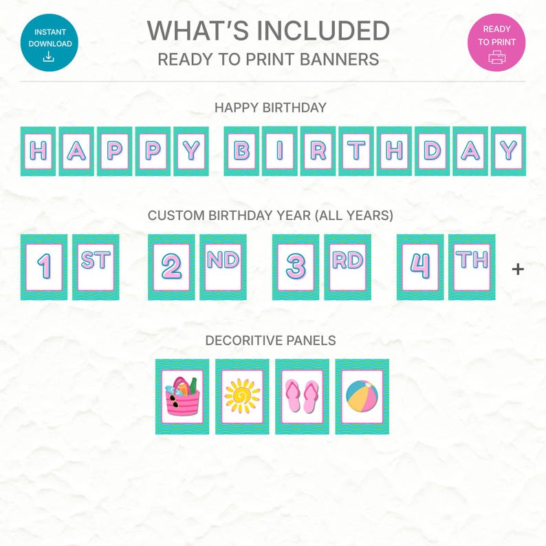 Pink Sunshine Splash Pool Party Banner Bundle, Printable Summer ...