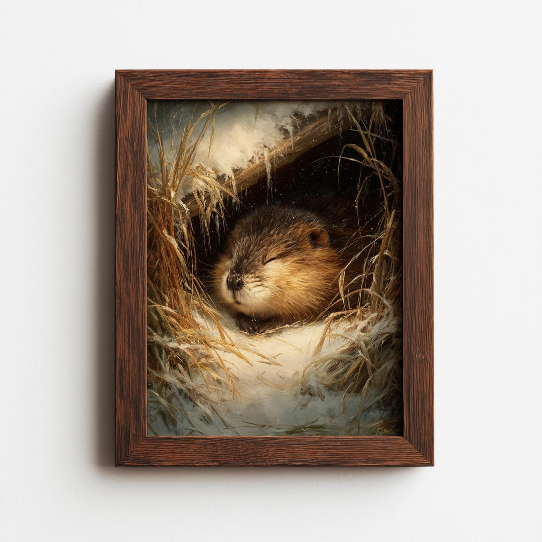 Sleeping Beaver Print, Rustic Woodland Animal Art (digital Download) - Etsy