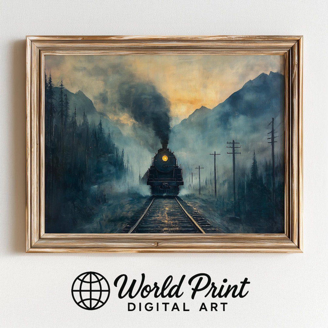 Moody Vintage Steam Locomotive Printable - Atmospheric Railroad Art ...