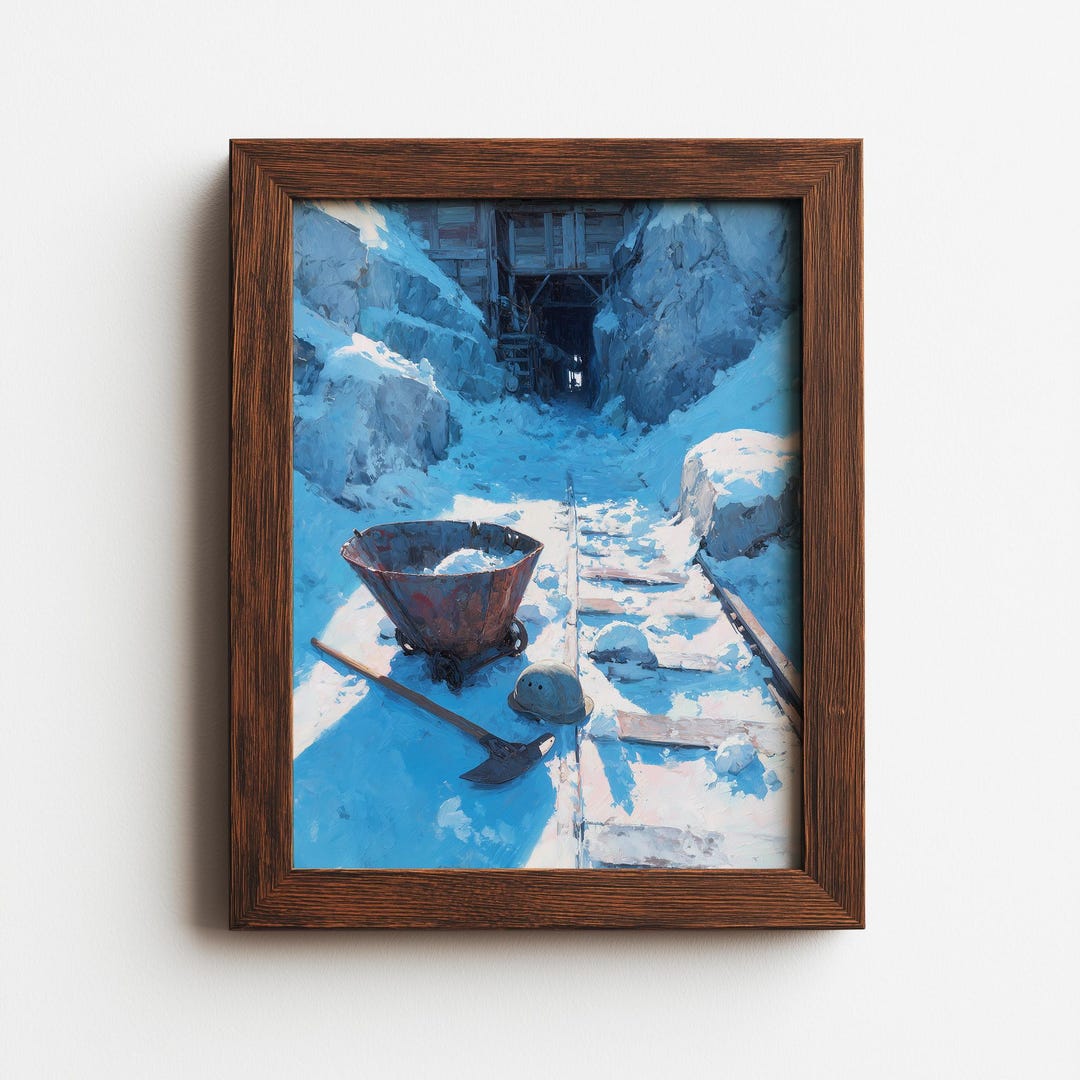 Rustic Winter Mining Scene – Printable Moody Industrial Art, Miner’s ...