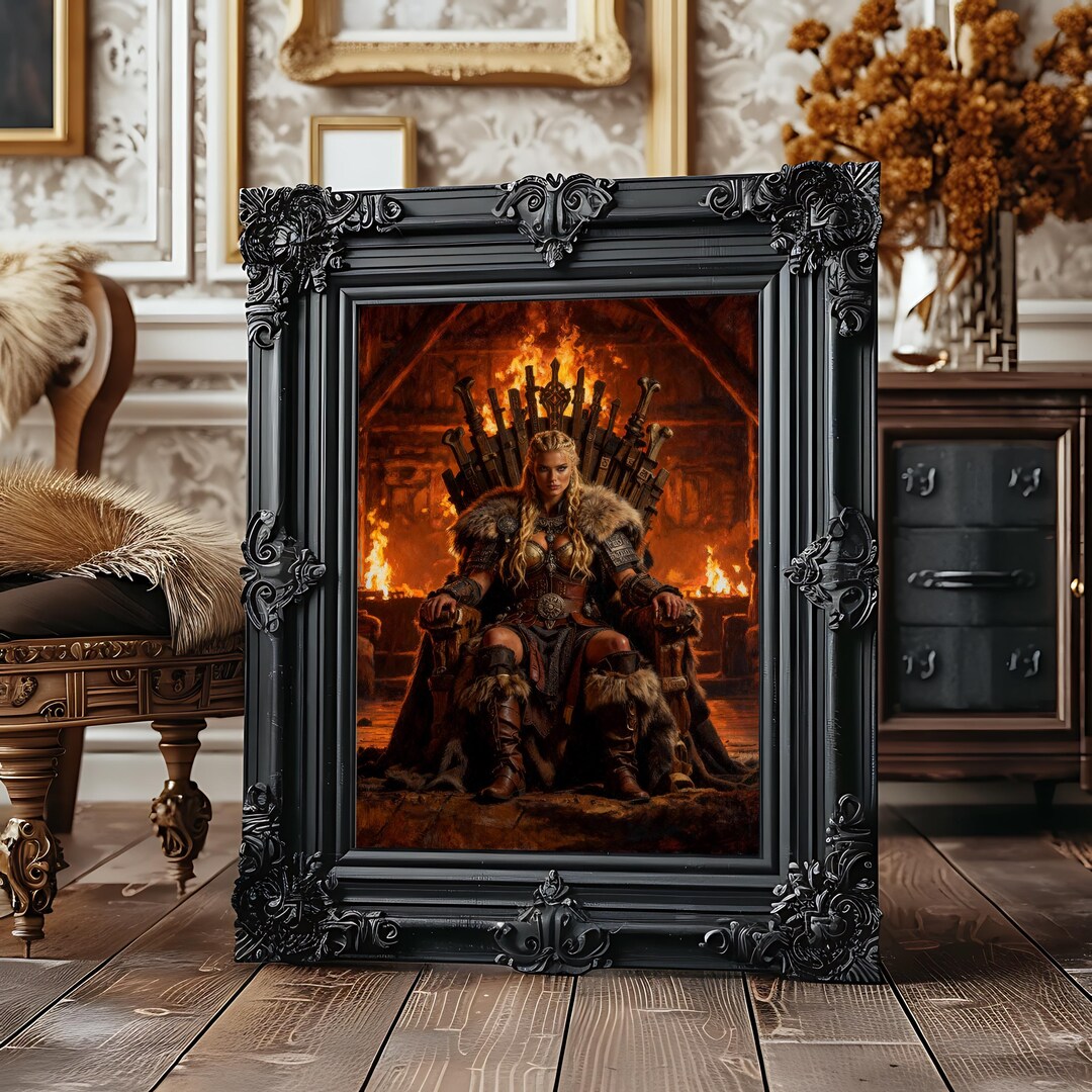 Moody Viking Queen Portrait - Medieval Throne and Firelight, Rustic ...