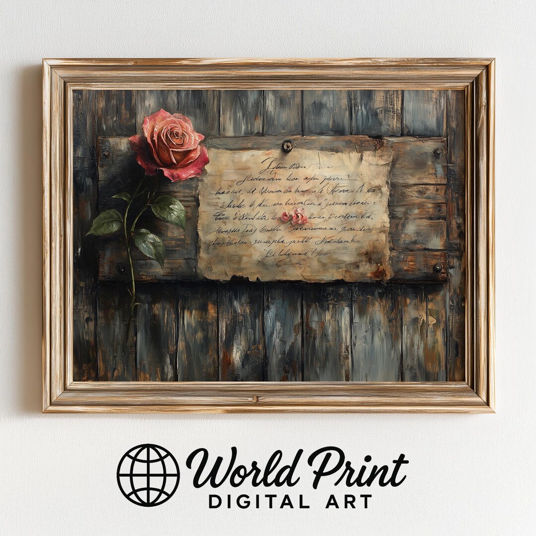 Cottagecore Love Poem Print – Vintage Rose, Rustic Barn Wood (digital ...