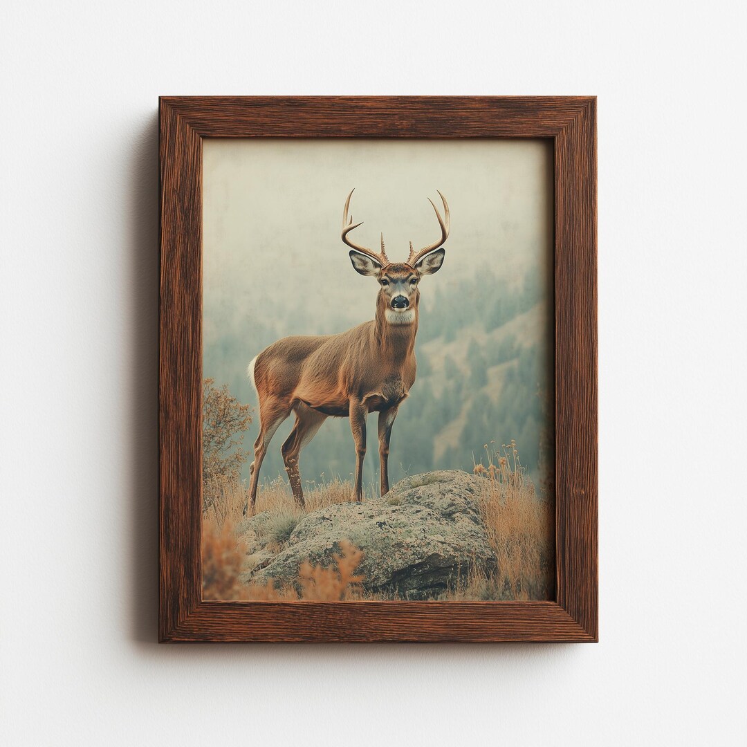 Mule Deer Print - Rustic Mountain Landscape, Cabin Wall Art (digital ...