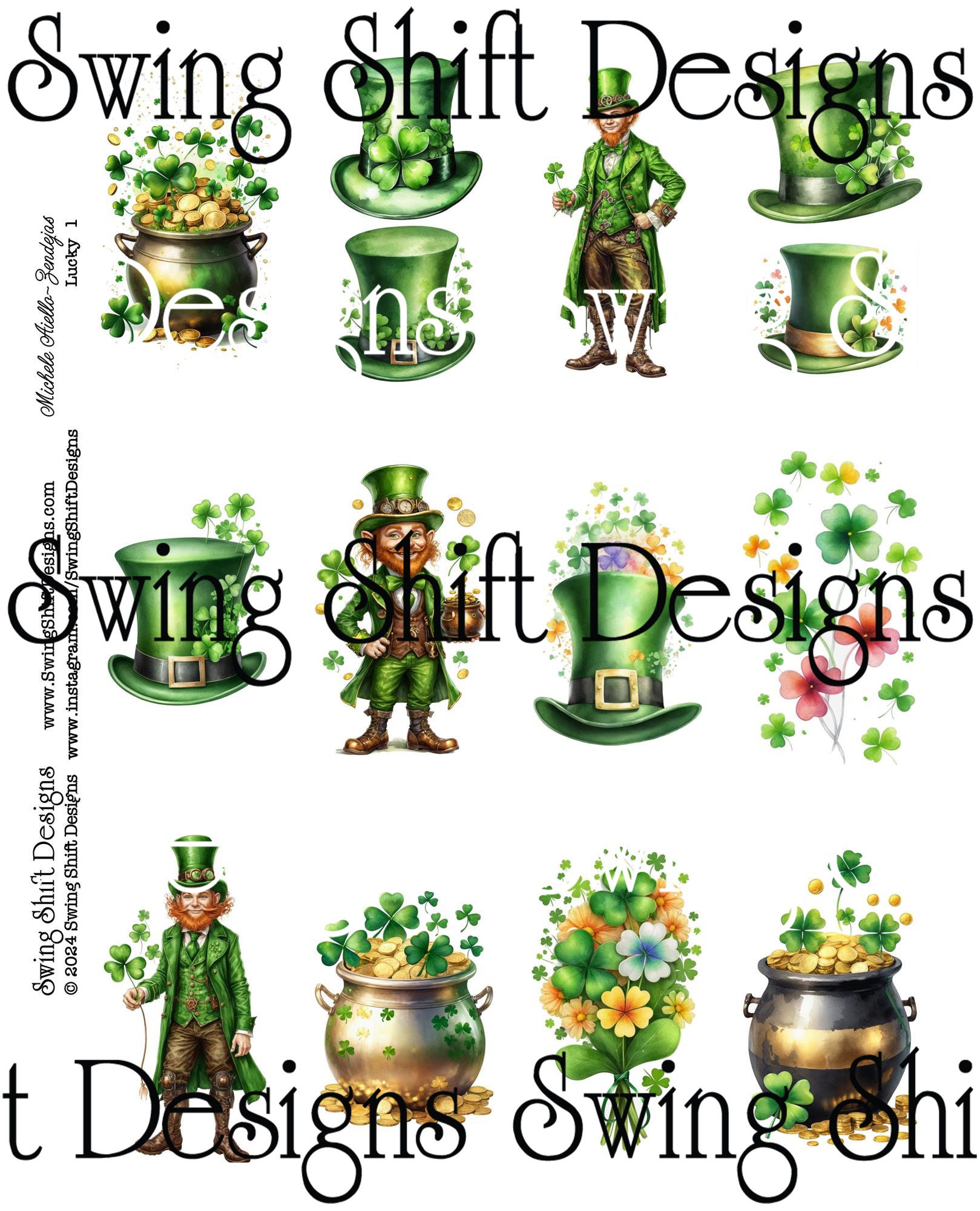 Cute Lucky Leprechaun Hat Pot of Gold Clovers and Flowers, Vivid ...