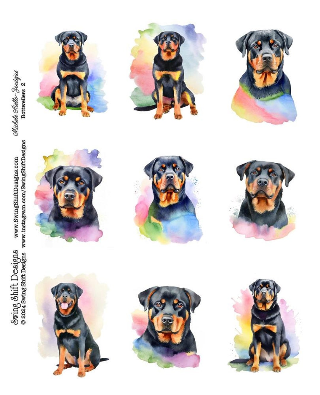 Adorable Rottweiler Dogs, Working Dogs, V2 Watercolor Style Vivid ...