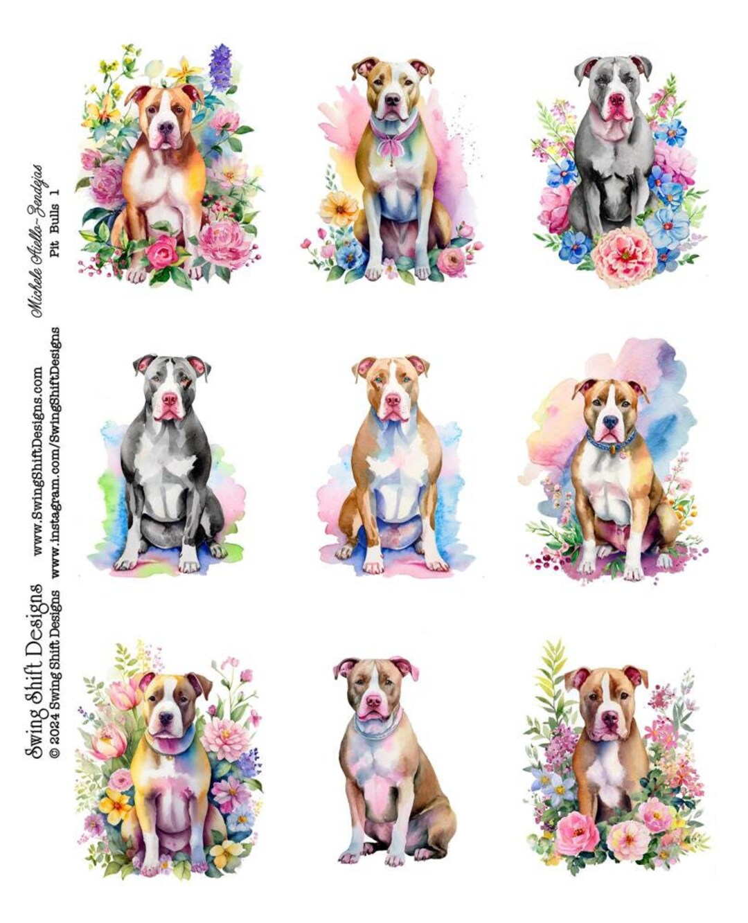 Adorable Pit Bull Staffordshire Bull Terrier Dog V1 Watercolor Style ...
