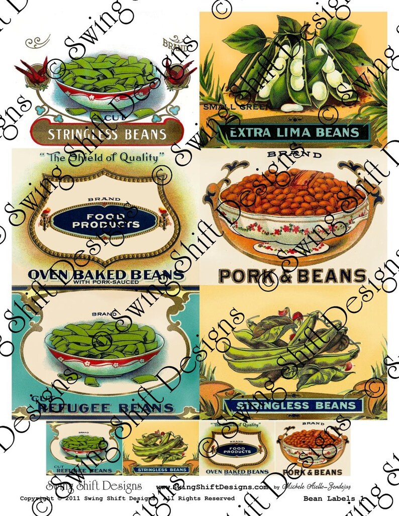 Bean Vegetable Can Crate Labels Collage Sheet Vintage | Etsy