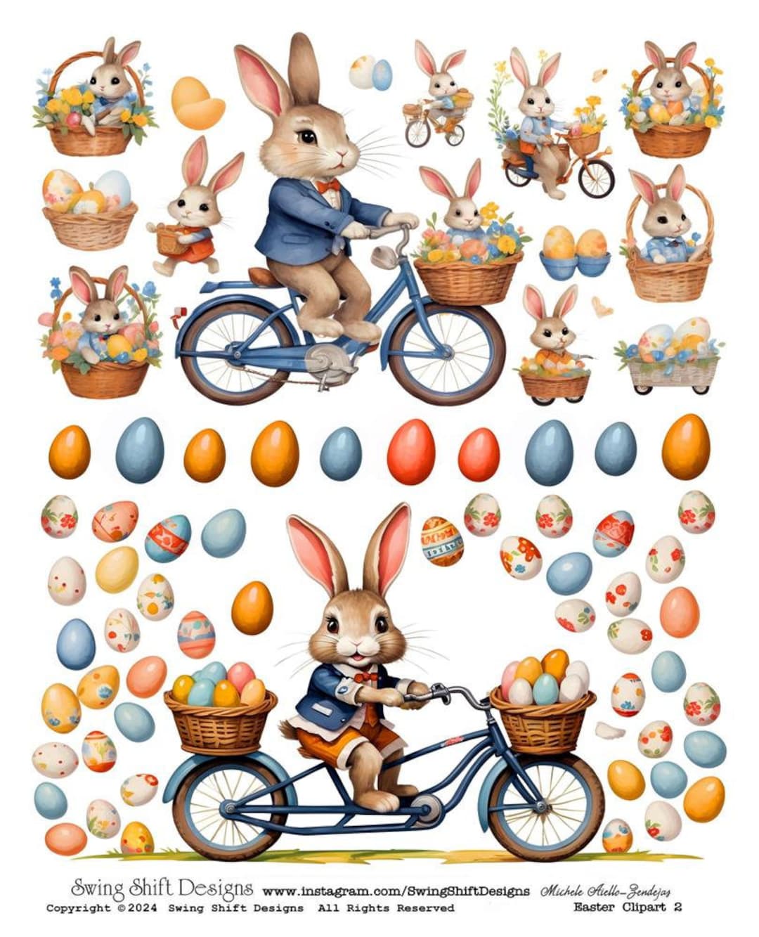 Cute Easter Bunny Riding Bike V2 Delivering Easter Eggs Vivid ...
