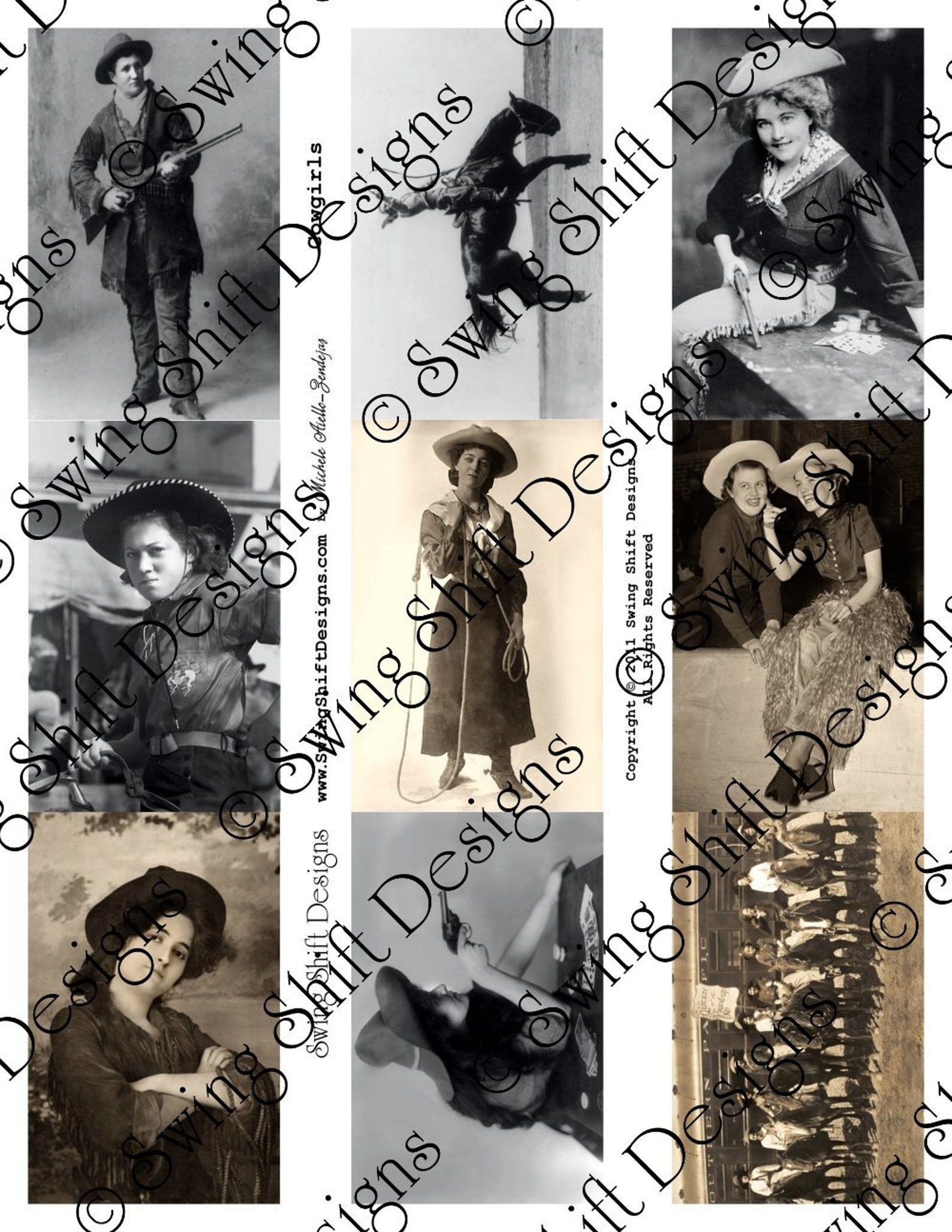 Cowgirl Western, Women, Old West Vintage Photos Collage Sheet - Digital ...