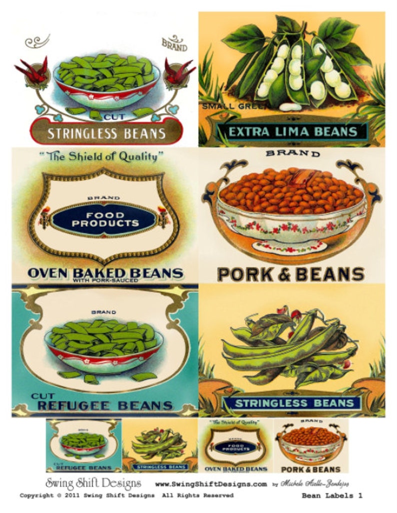 Bean Vegetable Can Crate Labels Collage Sheet, Vintage Illustrations ...