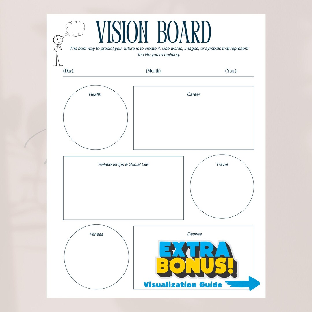 Vision Board Printable + Visualization Guide | Goal Setting Planner ...