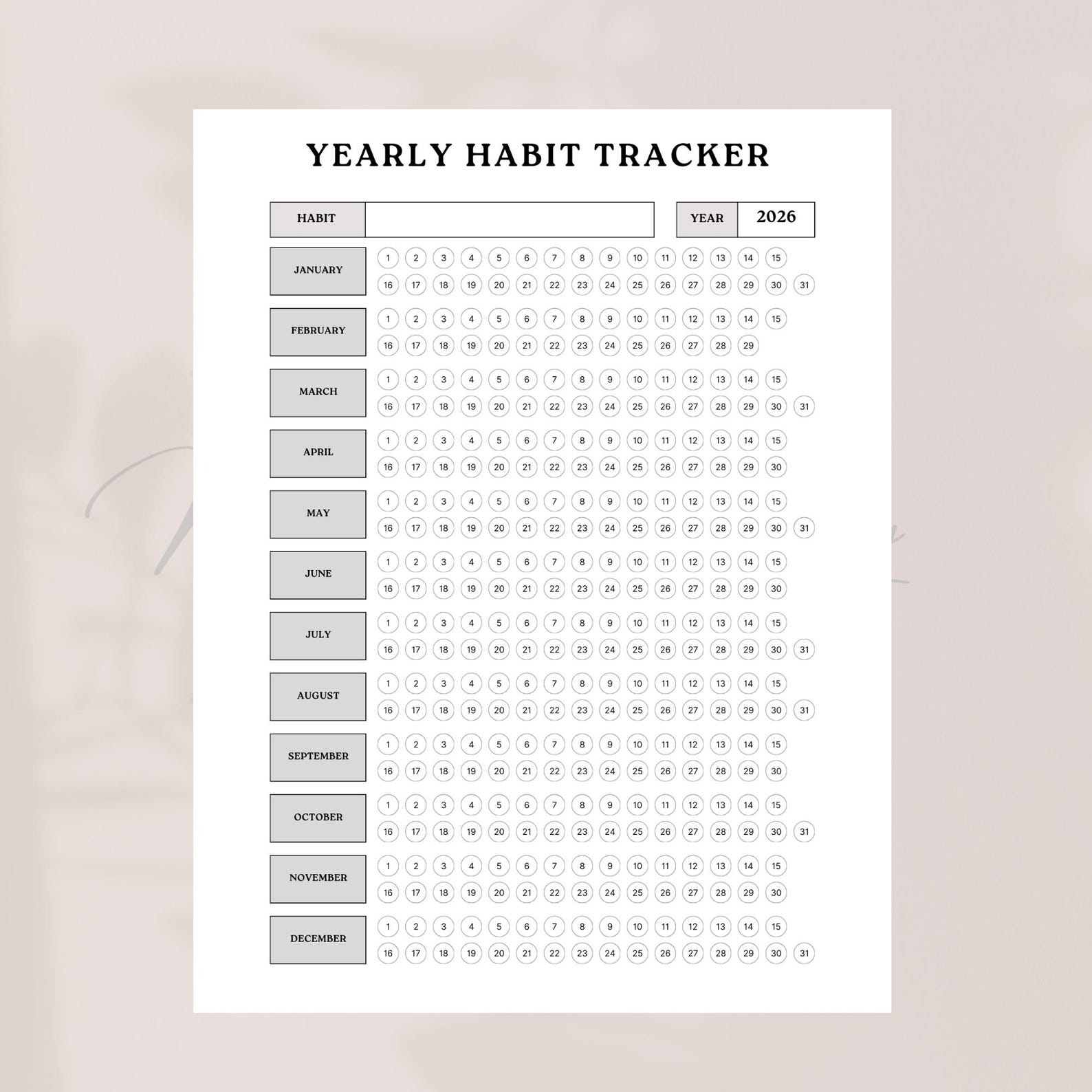 Yearly Habit Tracker | 12-month Overview | Printable PDF - Etsy Canada