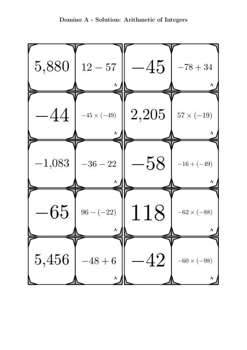 Printable Domino Math Activities | Integers Practice | Classroom ...