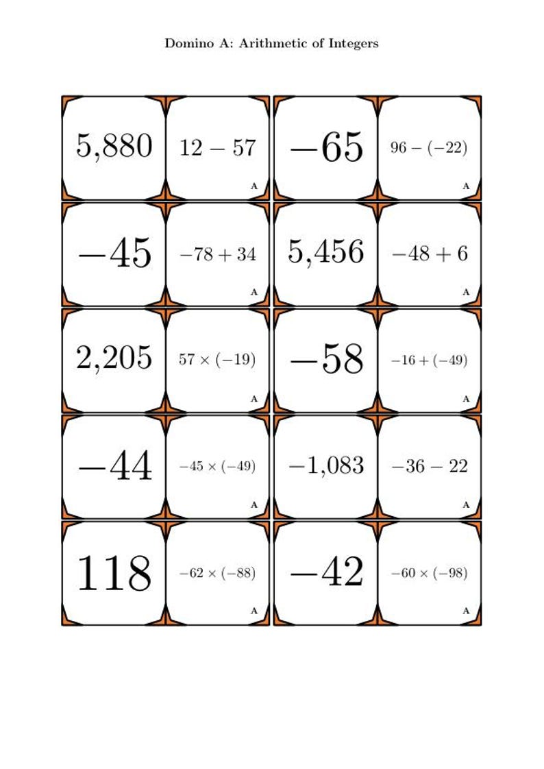 Printable Domino Math Activities | Integers Practice | Classroom ...