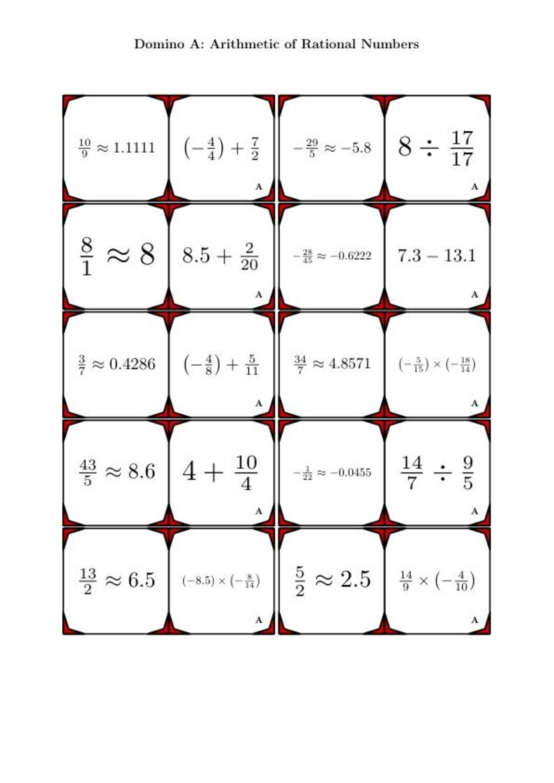 Printable Domino Math Activities | Rational Numbers Practice ...