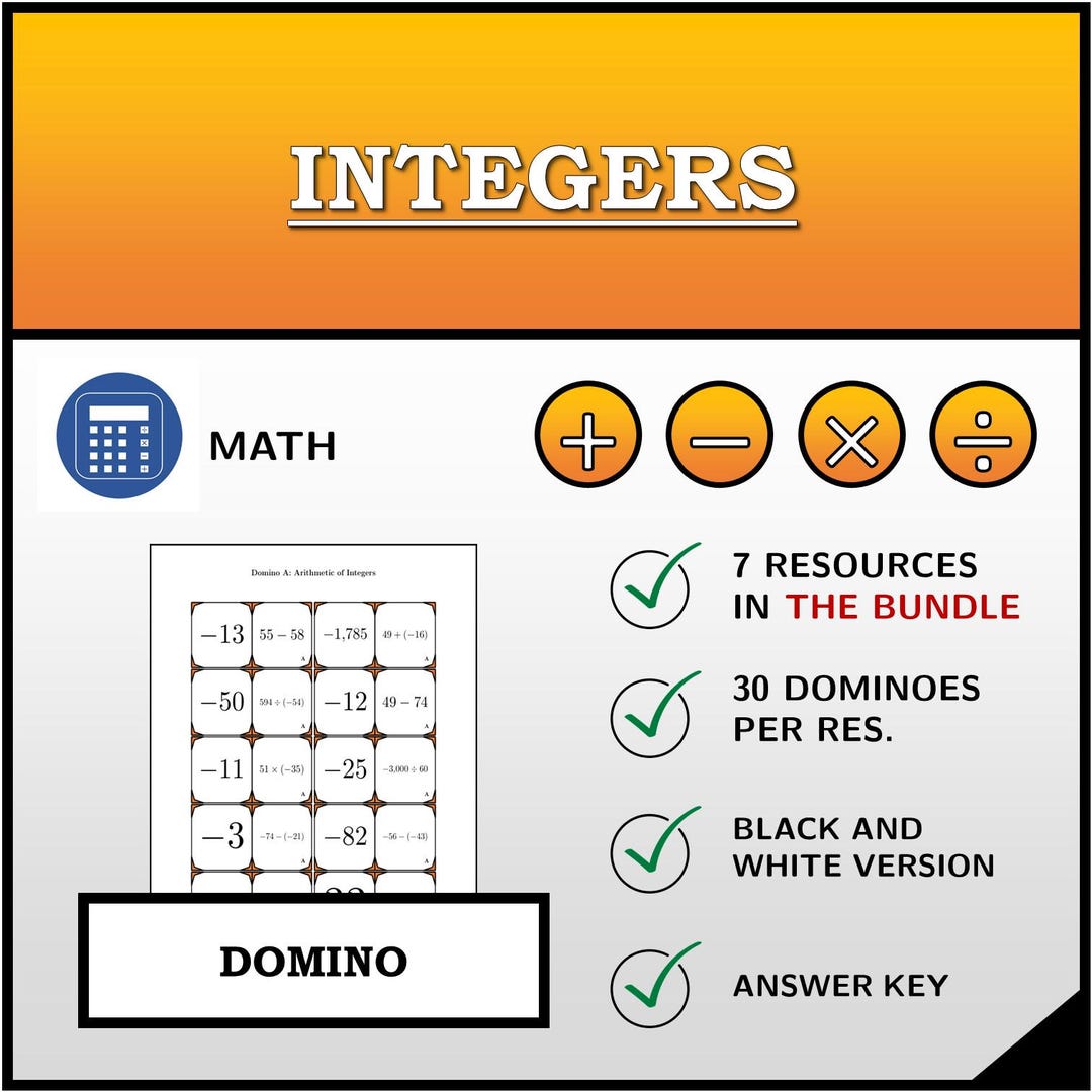 Printable Domino Math Activities | Integers Practice | Classroom ...