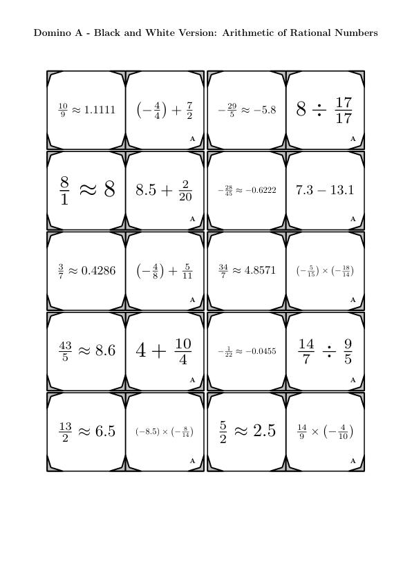 Printable Domino Math Activities | Rational Numbers Practice ...