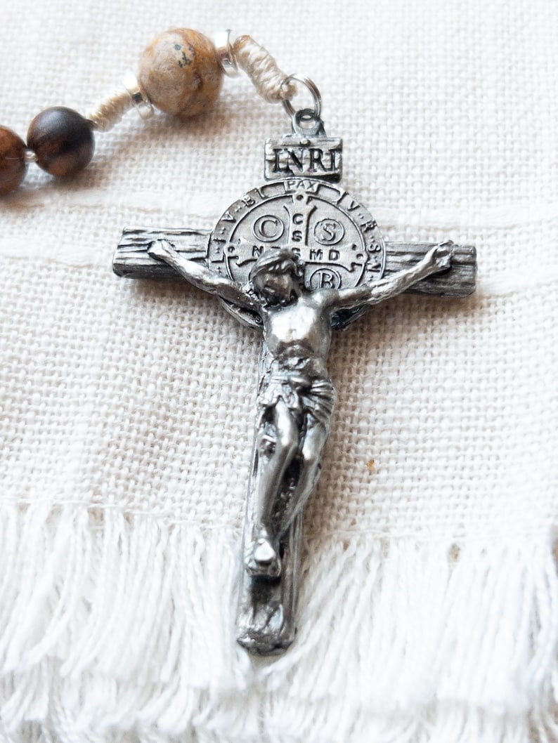 Handmade Saint Padre Pio Rosary - Rose Wood & Picture Jasper Stone ...