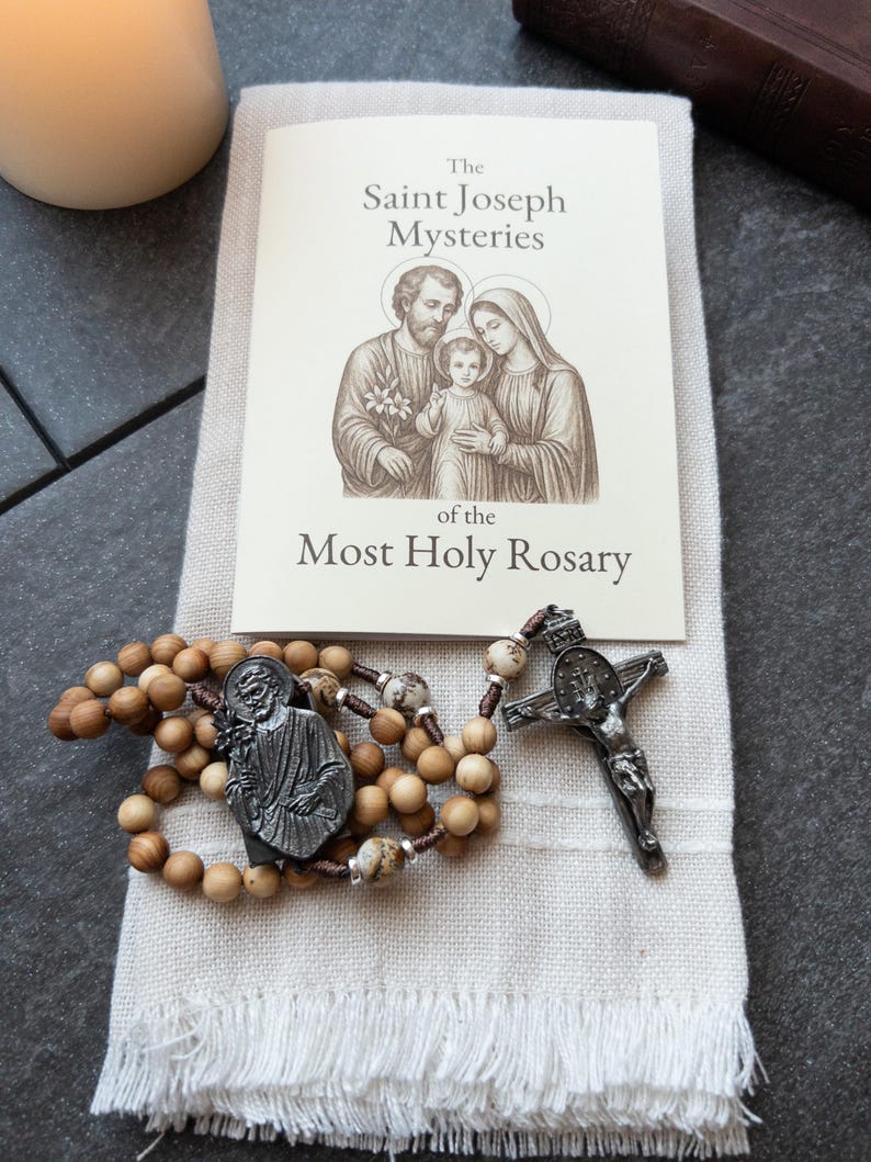 Handmade Saint Joseph Rosary - Thuja Wood & Picture Jasper Stone Beads ...