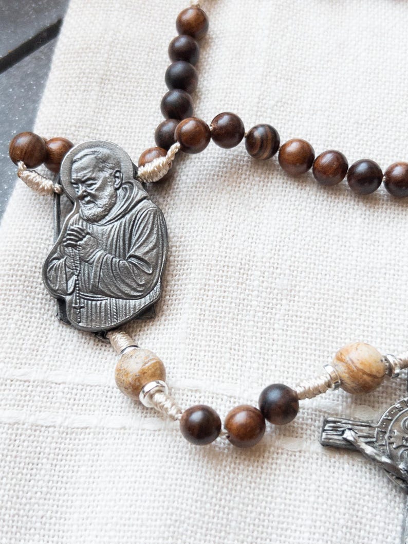 Handmade Saint Padre Pio Rosary - Rose Wood & Picture Jasper Stone ...