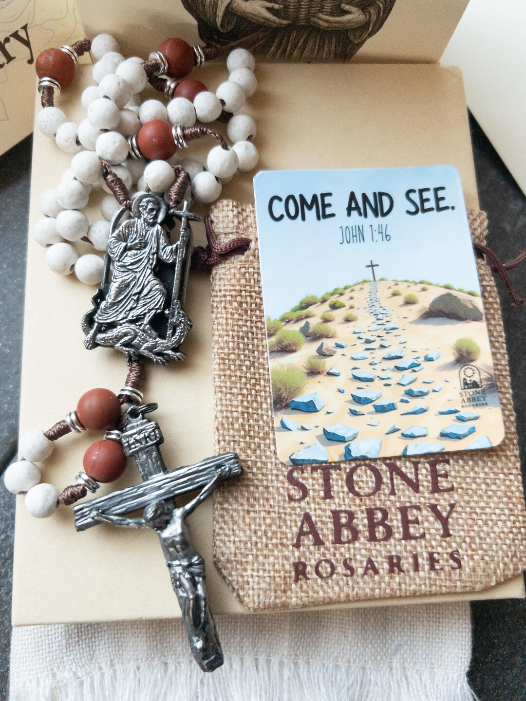 Handmade Saint Philip the Apostle Rosary - Natural White Riverstone ...