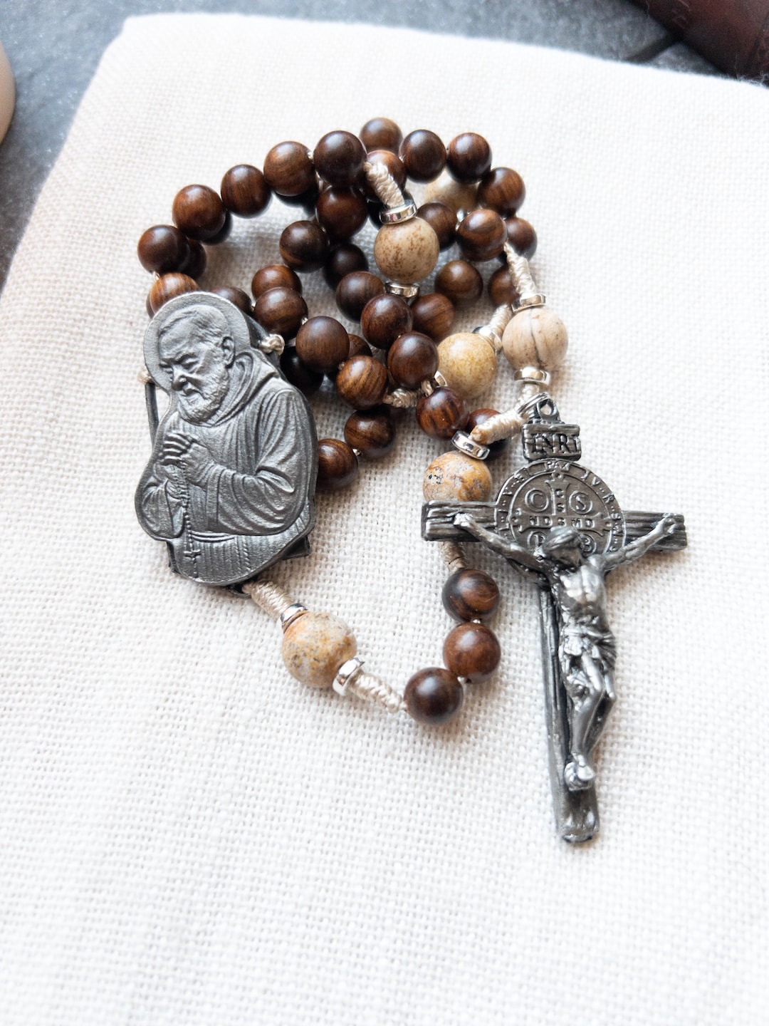 Handmade Saint Padre Pio Rosary - Rose Wood & Picture Jasper Stone ...