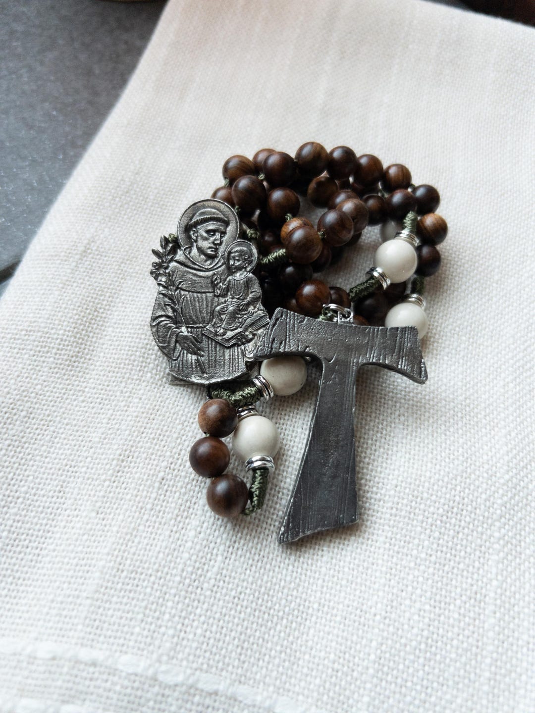 Handmade Saint Anthony Rosary- Rose Wood & Jasper Stone Beads With Hand ...