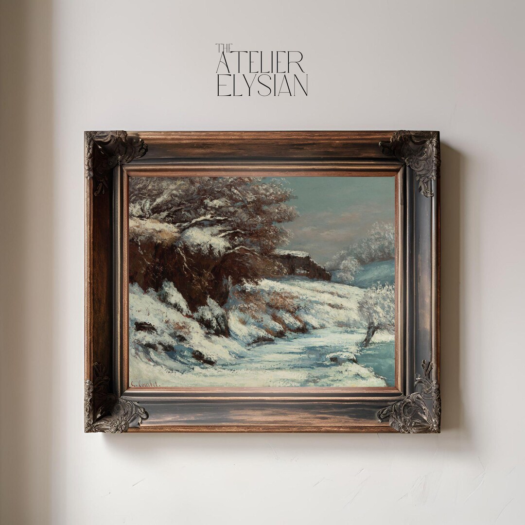 Moody Snowy Path Landscape | Restored 19th Century Winter Painting ...