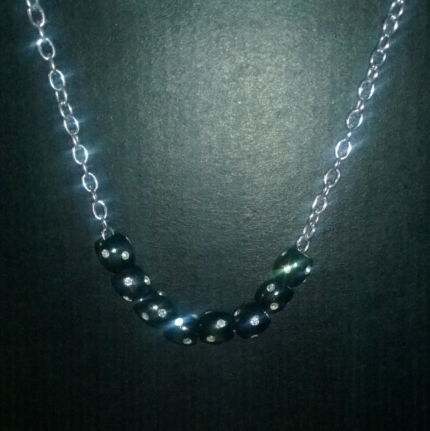 50% DISCOUNT Necklace Diamond Gem Wood Black Bead Silver Large Chunky ...