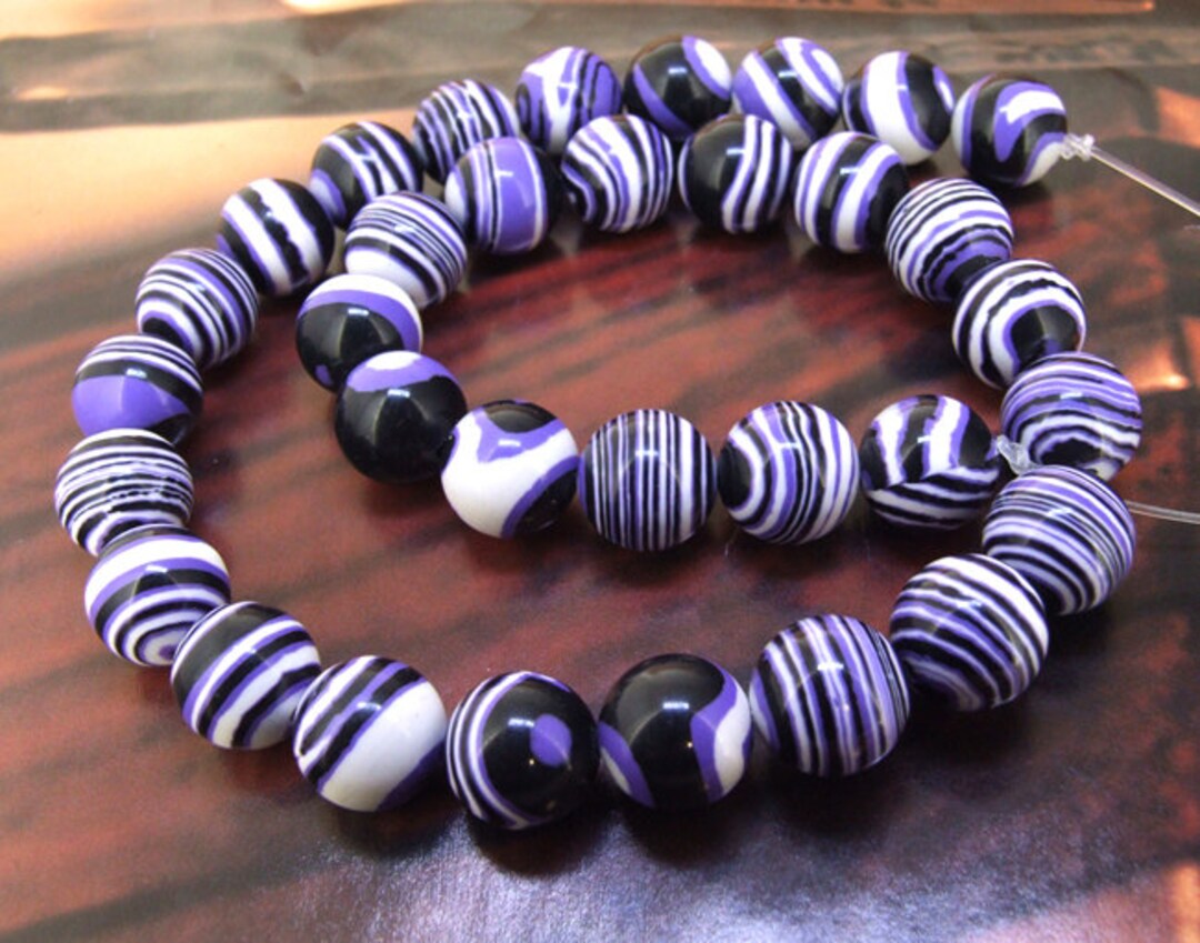 Charm 12mm Round Purple Zebra Stripe Malachite Gemstone Bead Loose Full ...