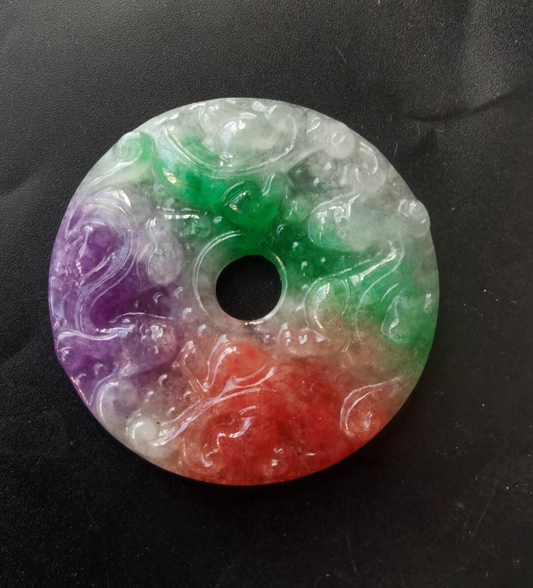 Rainbow Jade Dragon Donut Pendant: Lucky Carved Amulet (51mm) - Etsy