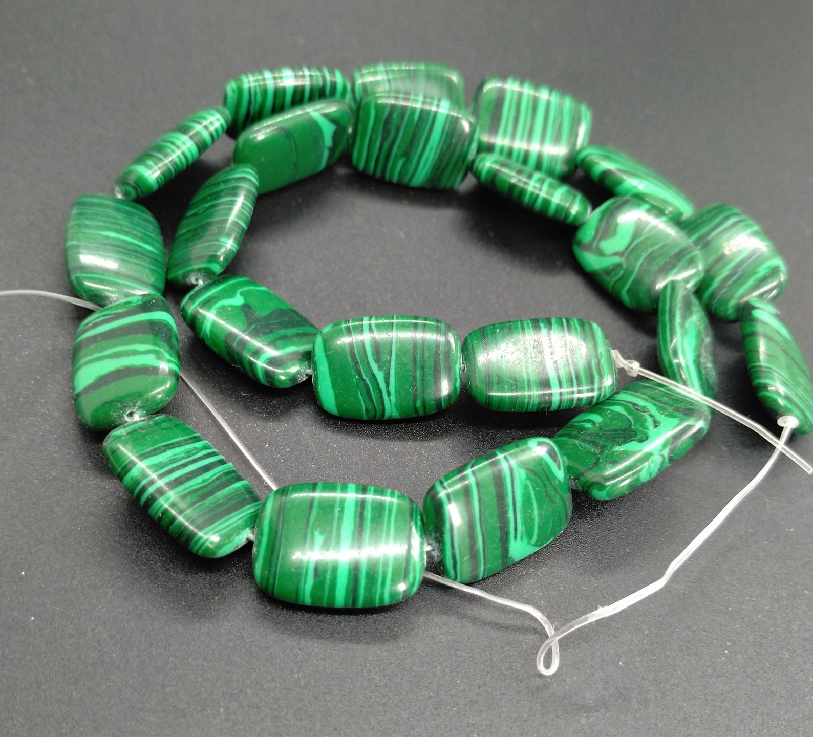 Rectangle Malachite strand Synthetic Stripe malachite | Etsy