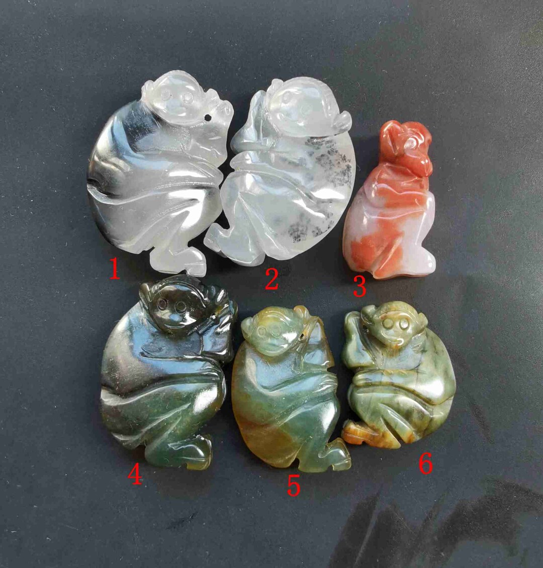 Monkey Pendant, Chinese Jade Stone, Chinese Zodiac Carved Natural Red ...