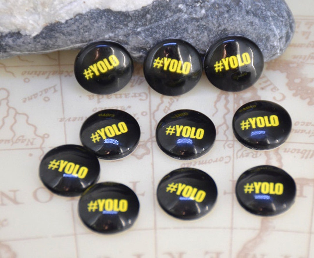 Circle Yellow YOLO Black Handmade Photo Glass Cabochon Dome Beads 10mm ...