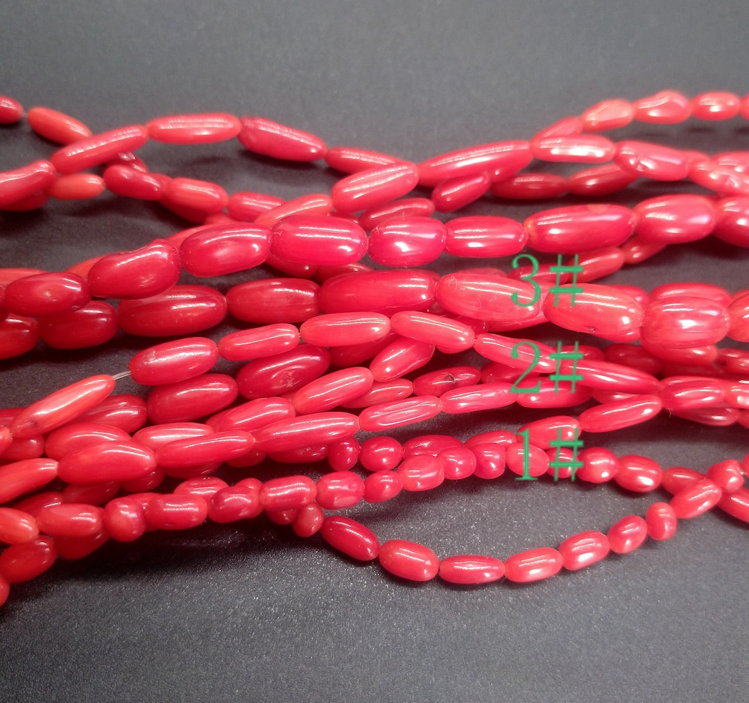 Irregular Tube Red Coral Strand, Slender Coral Gemstone Bead, Full 1 ...