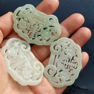 Flower Bat Bird Jade Pendant, Lock Carved Green Natural Jade Pendant ...