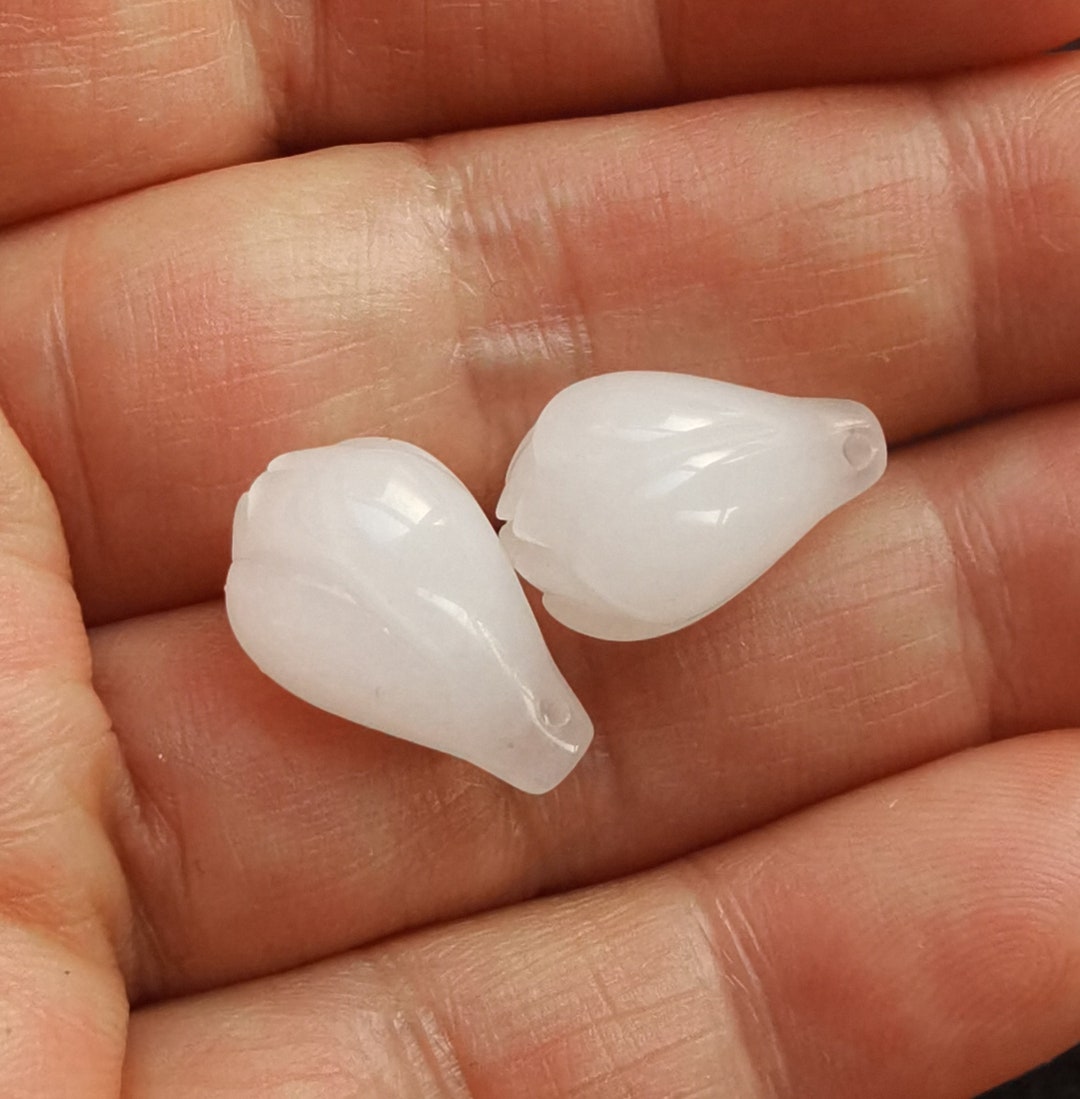 2 White Jade Magnolia Flower Beads: Carved Gemstone Pendants - Etsy