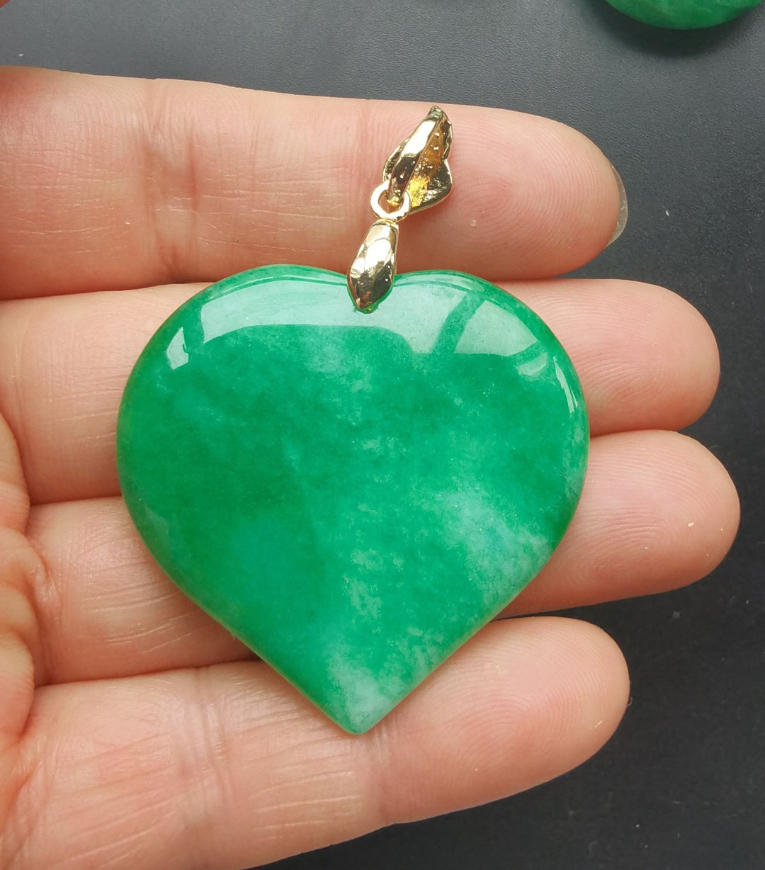 Green Jade Heart Pendant: Gold-plated Amulet, Necklace Jewelry Link - Etsy