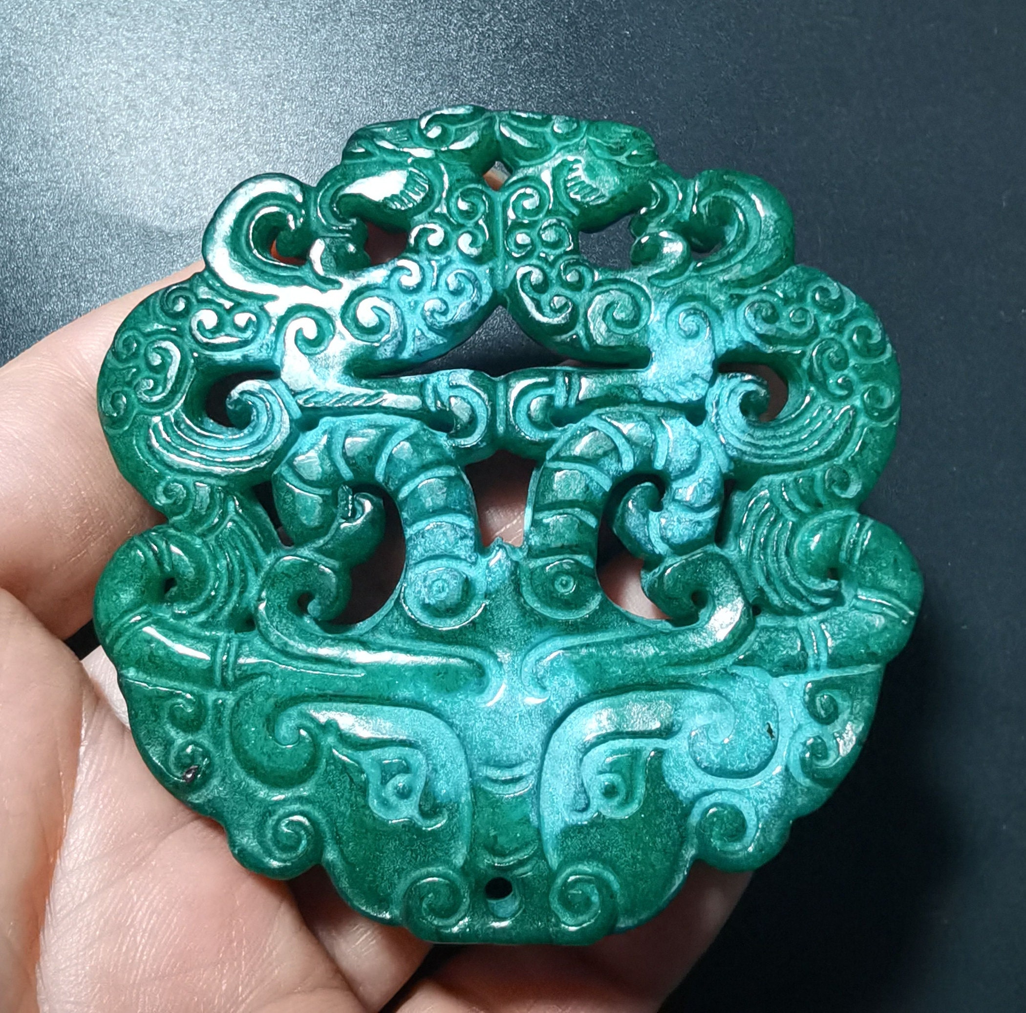 Chinese Goat Headchinese Dragon Jade Stone Pendant Circle | Etsy