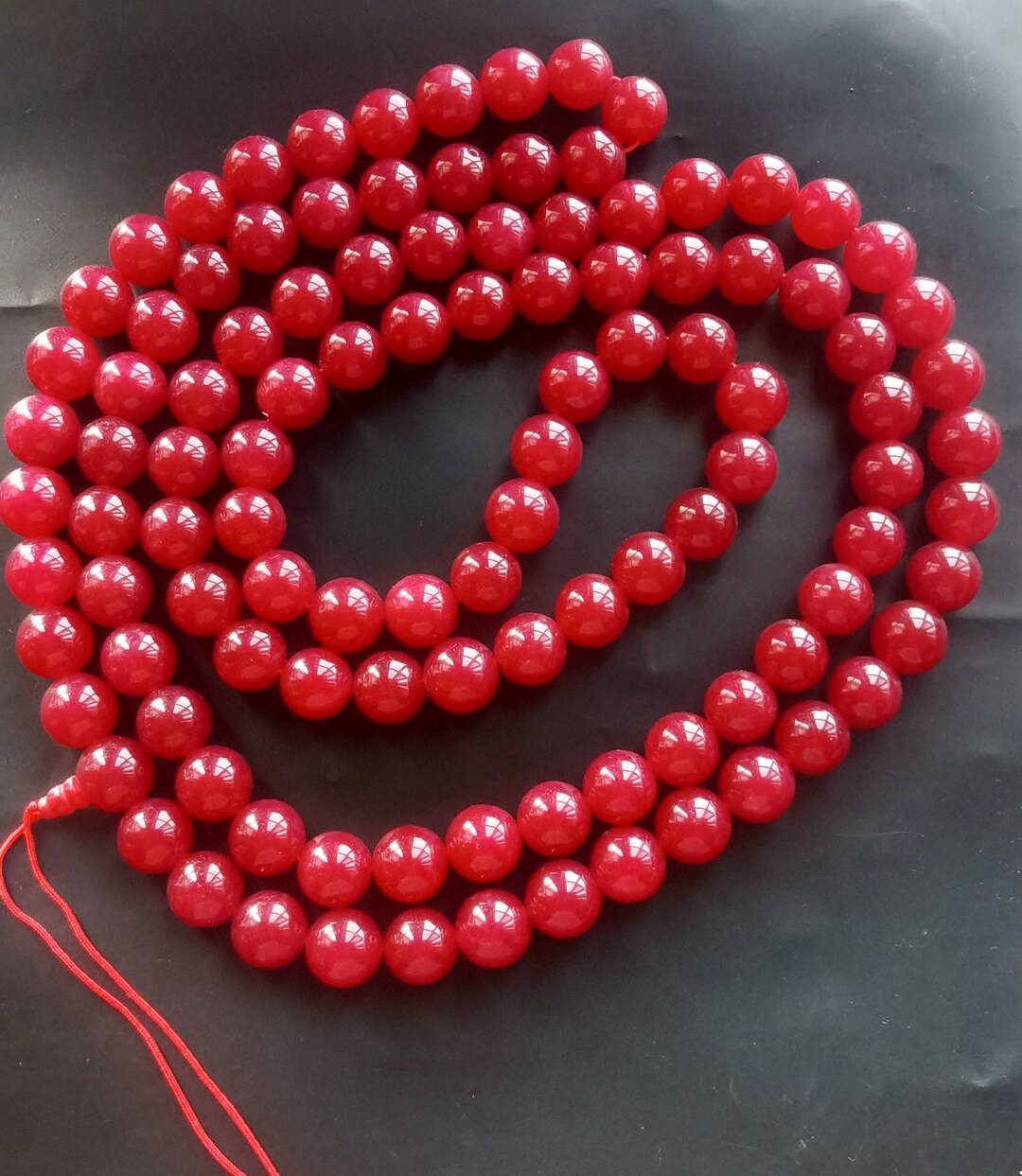 62" Red Jade Stone Yoga Necklace: 108 Bead Unisex Amulet Mala - Etsy