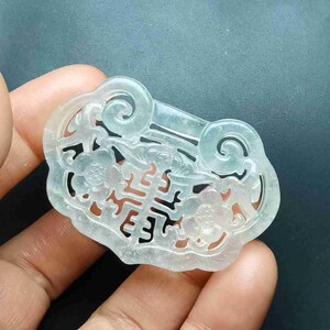 Flower Bat Bird Jade Pendant, Lock Carved Green Natural Jade Pendant ...