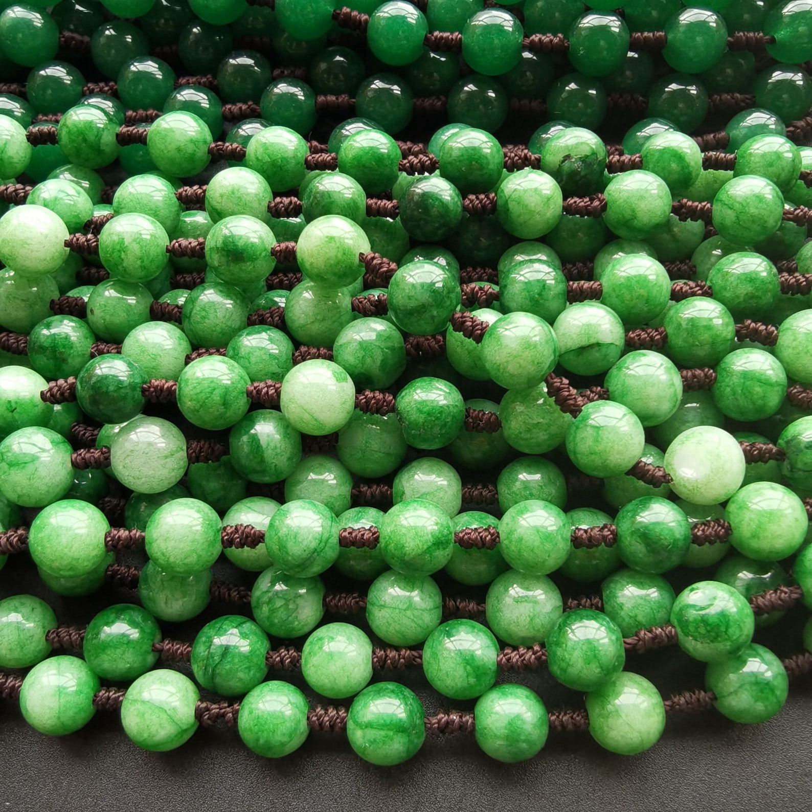 24 Round Green Jade Stone Necklacehandmade Weave Dark - Etsy