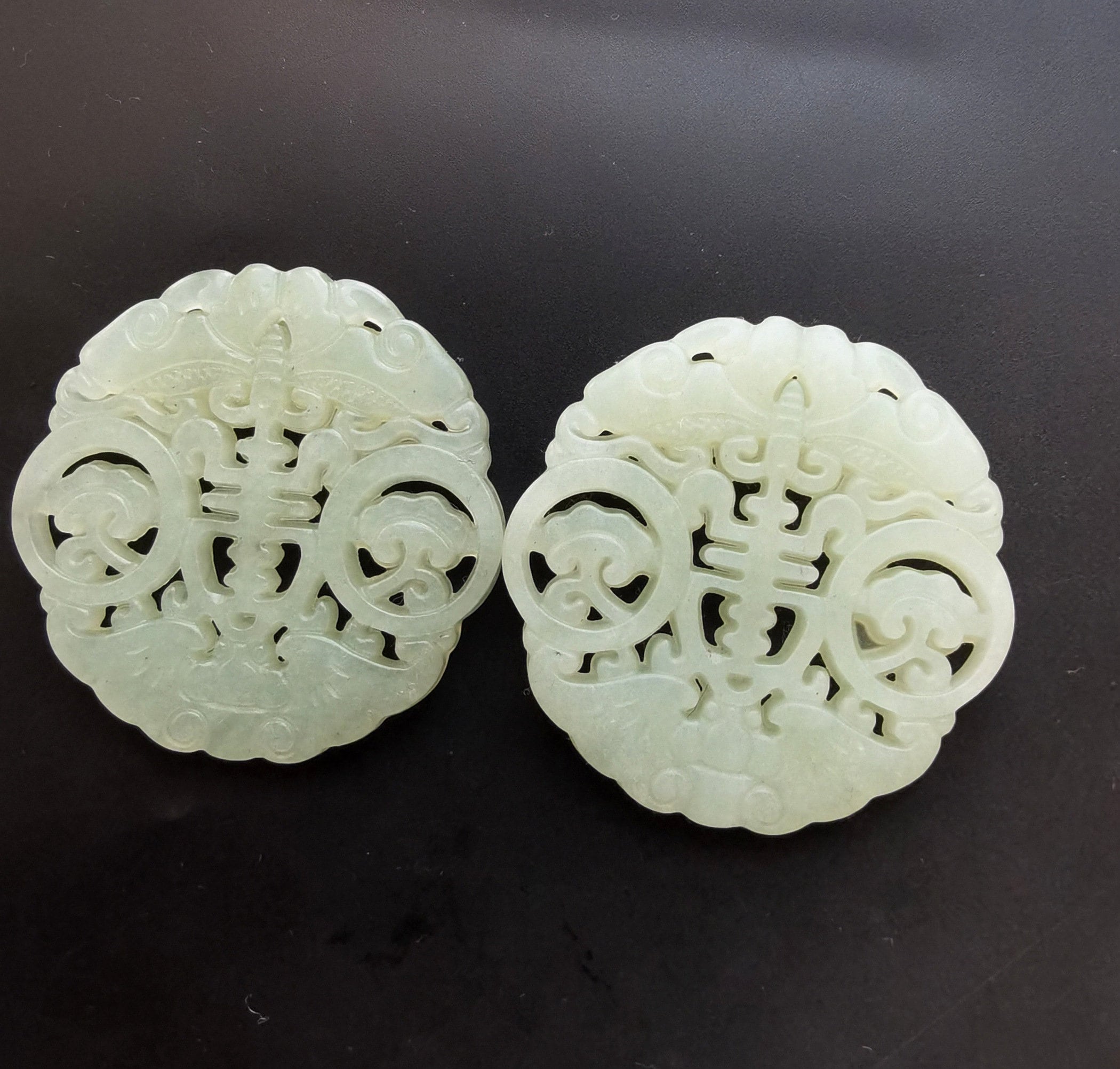 Carved White Jade Pendant Flower Bat Bird Jade Circle | Etsy