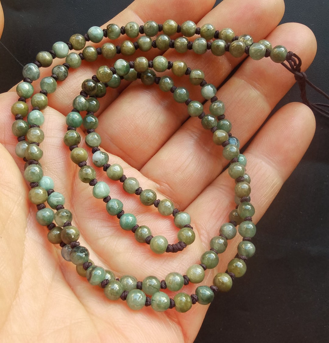 24" 4mm Natural Jadeite Jade Stone Beaded Necklace,grade A,handmade ...
