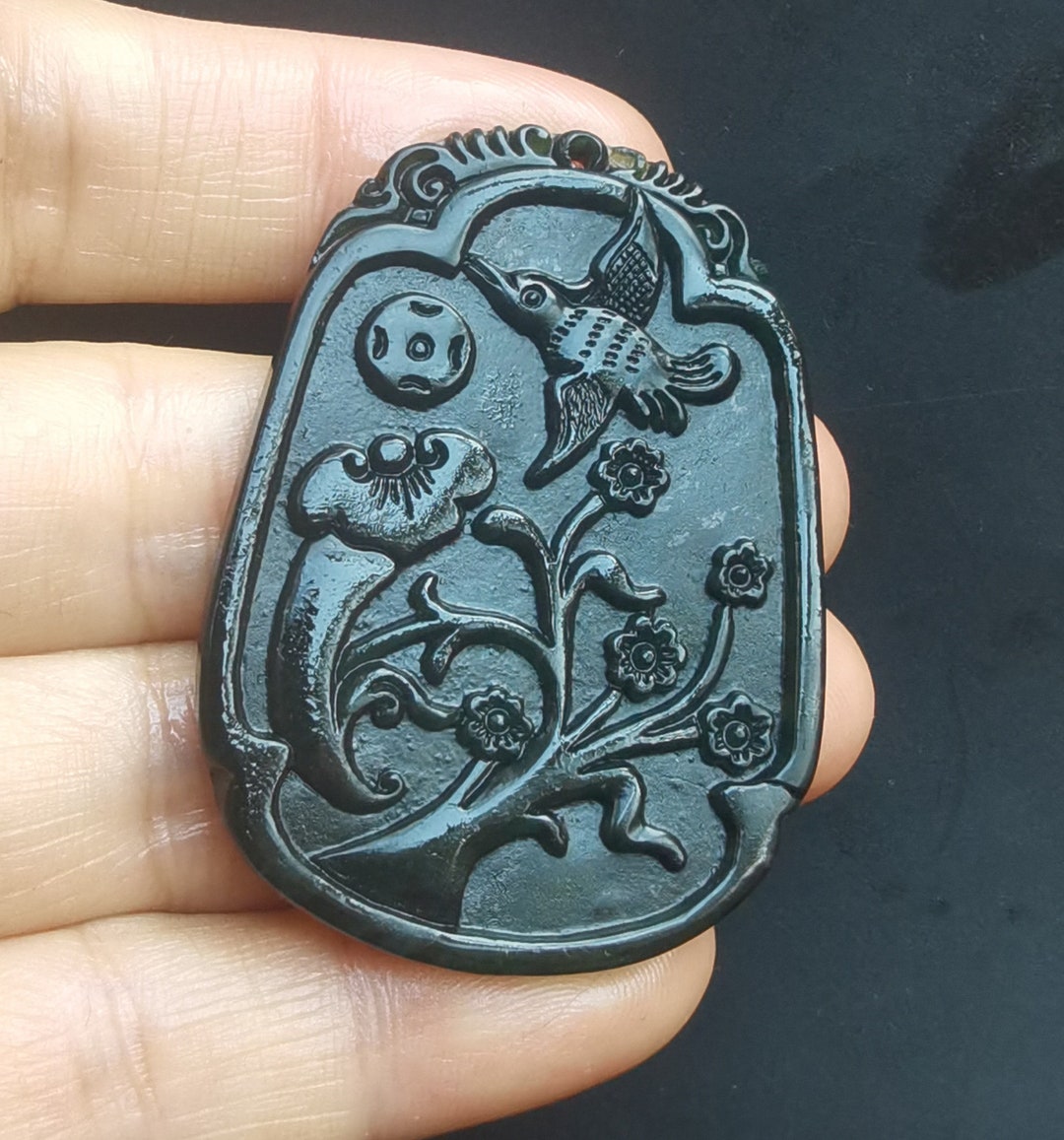 Carved Jade Pendant: Bird, Flower, Tree Amulet Necklace - Etsy